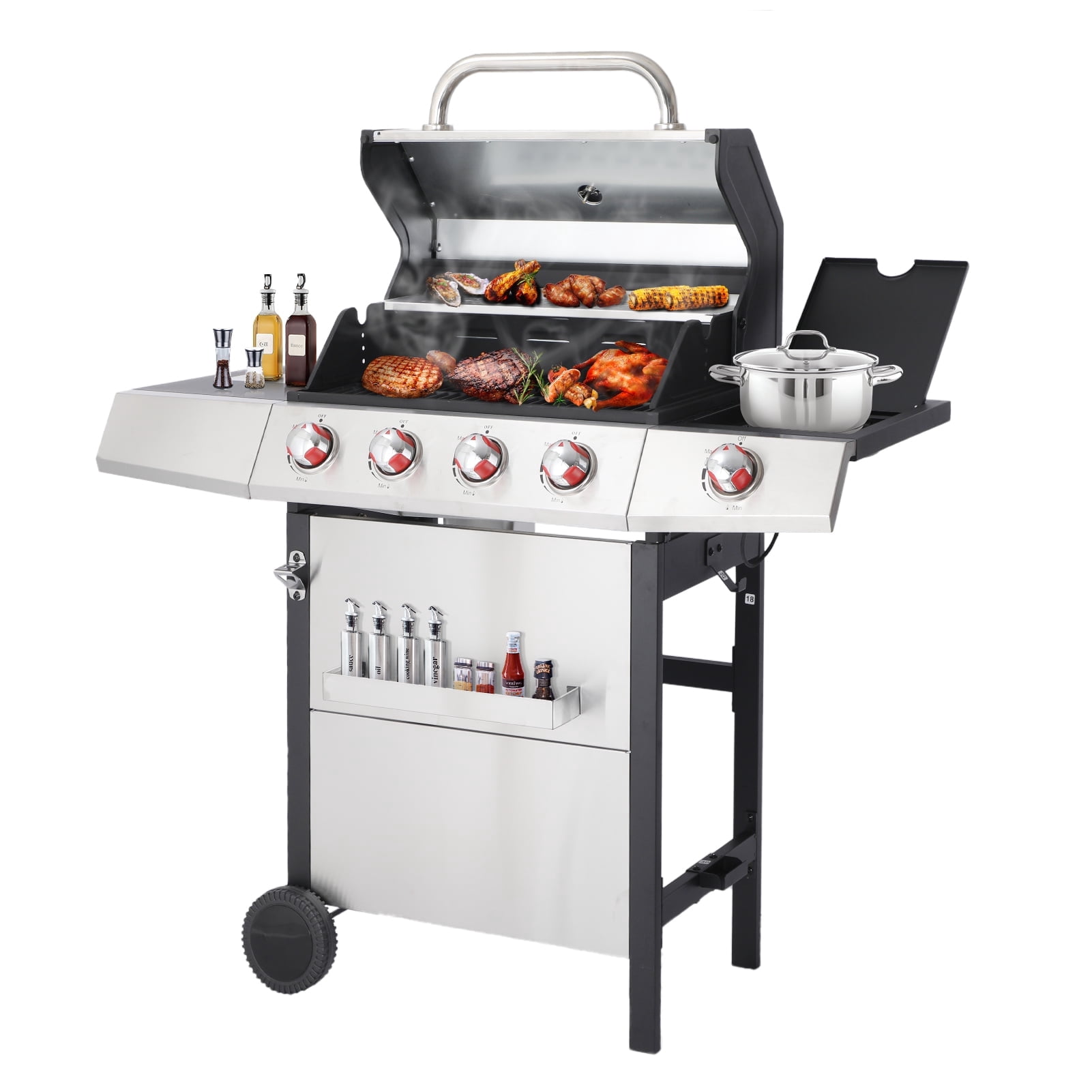 4 Burner Gas Grill Combo with Side Burner, 3 in 1 Gas BBQ Grill with ...
