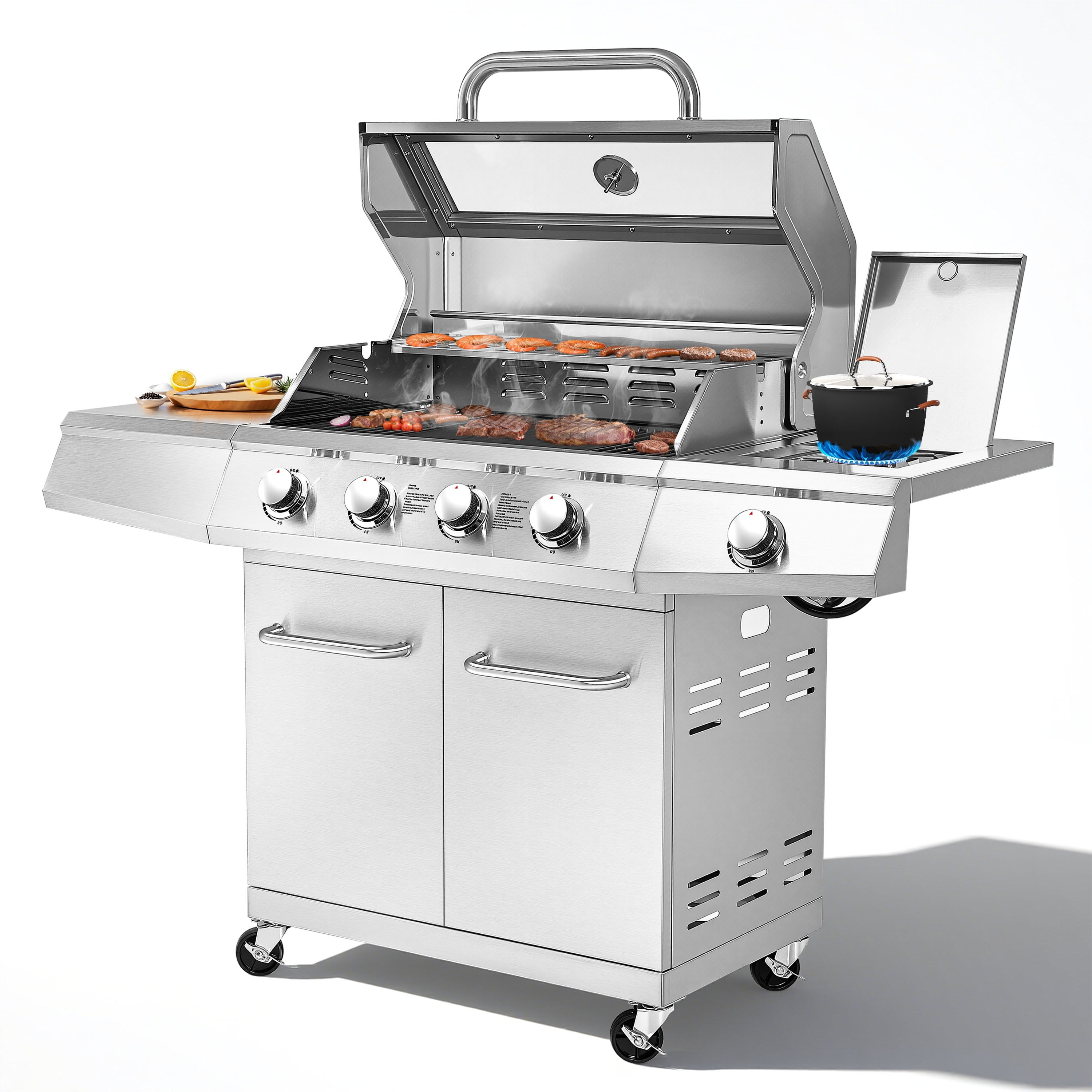 4-Burner Gas Grill and Griddle Combo with Side Burner, 50,000 BTU ...