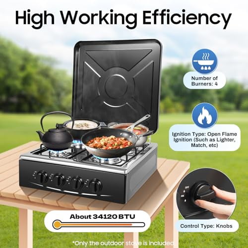 4 Burner Gas Stove,Outdoor Portable Gas Stove with Support Leg Stand ...