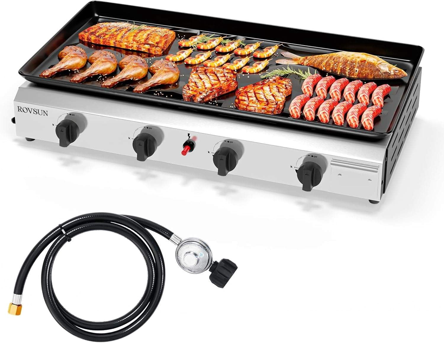 4-Burner Portable Propane Griddle with Nonstick Enameled Cooking ...