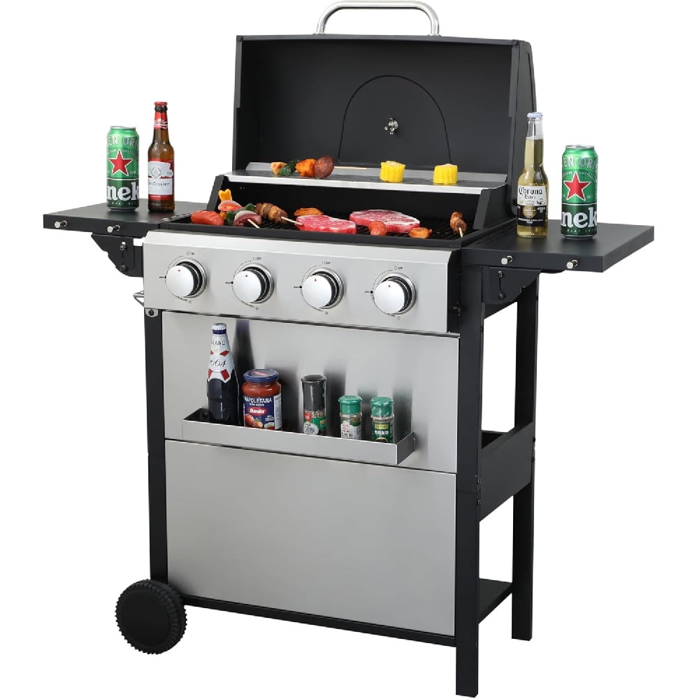 4-Burner Propane Gas BBQ Grill with Wire Enamel Cooking Grids ...