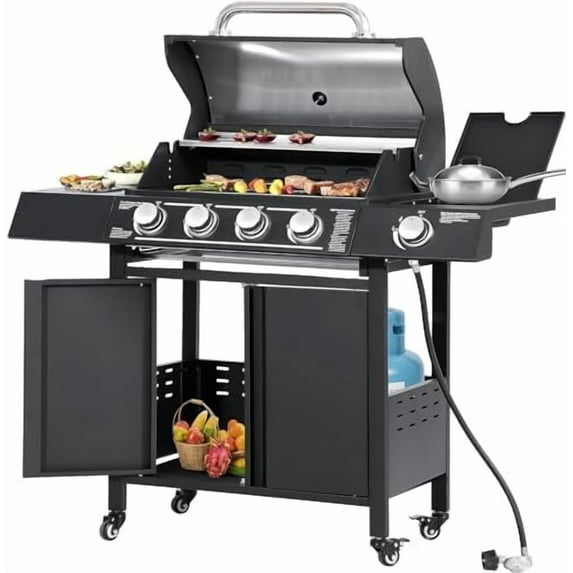 4-Burner Propane Gas BBQ Grill with Side Burner, 50,000 BTU$$Garden ...