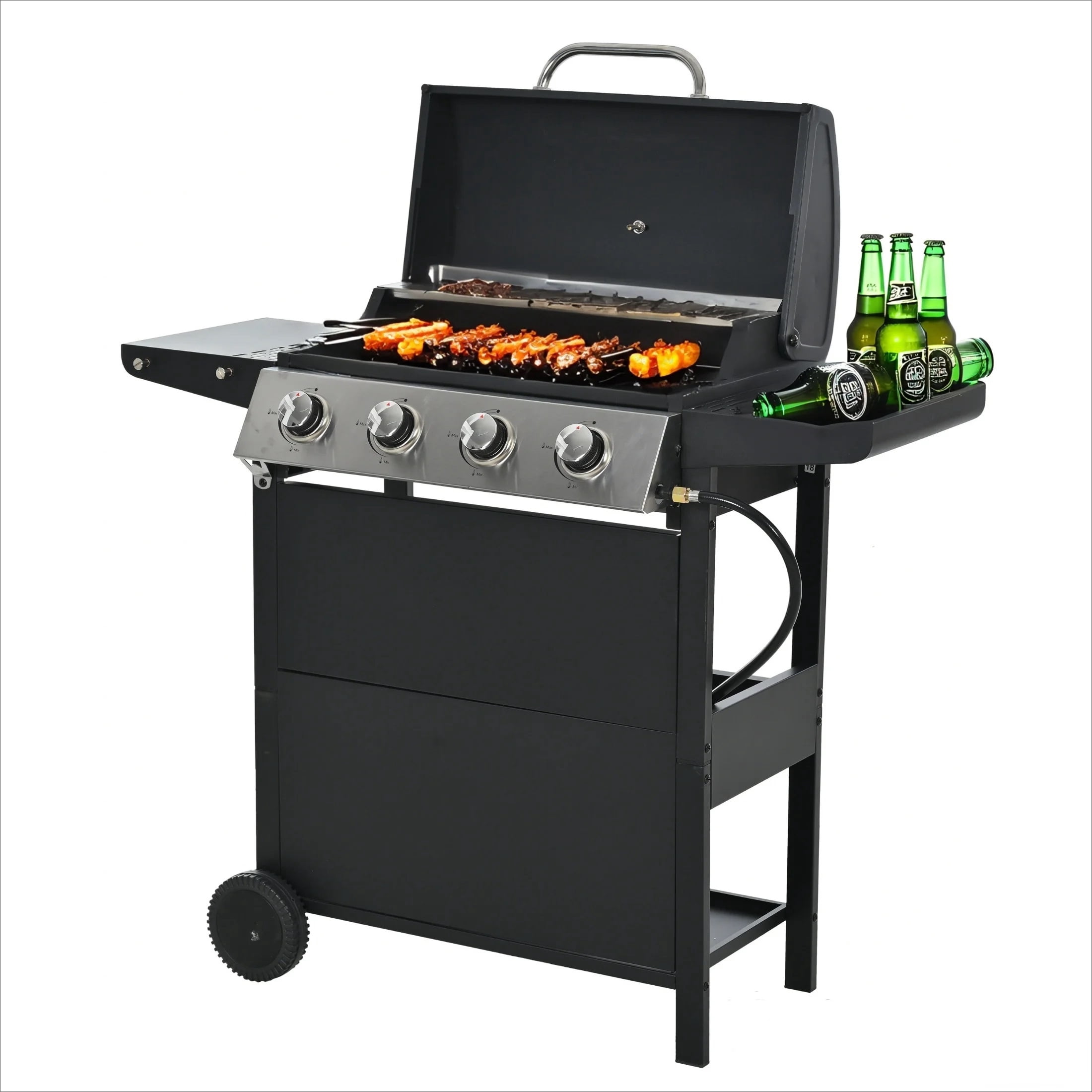 4-Burner Propane Gas Grill, 34000 BTU Stainless Steel BBQ with Lid ...