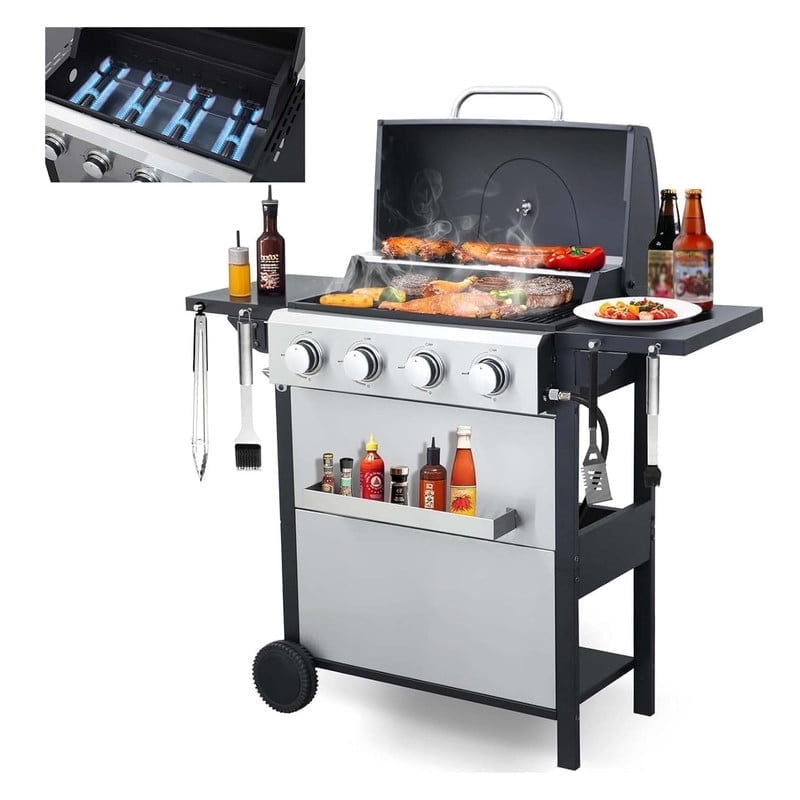 4-Burner Propane Gas Grill, 34200 BTU Output , Stainless Steel Outdoor ...