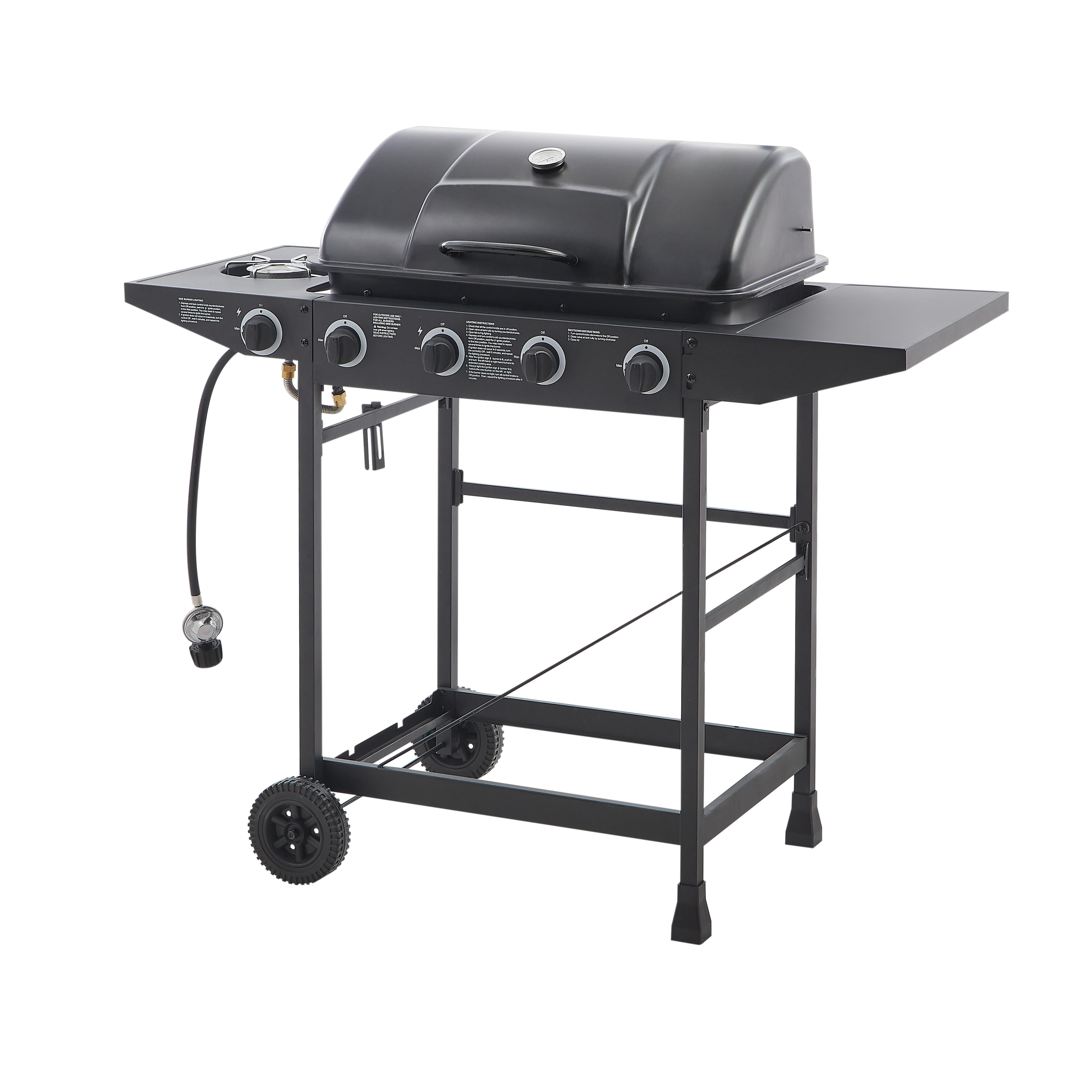 4-Burner Propane Gas Grill with Side Burner - 42,000 BTU, Stainless ...