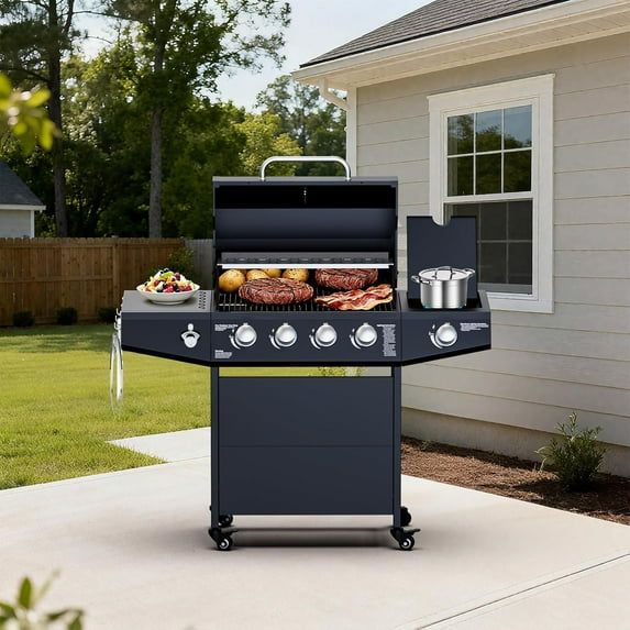 4-Burner Propane Gas Grill with Side Burner, 50,000 BTU Gas BBQ Grill ...