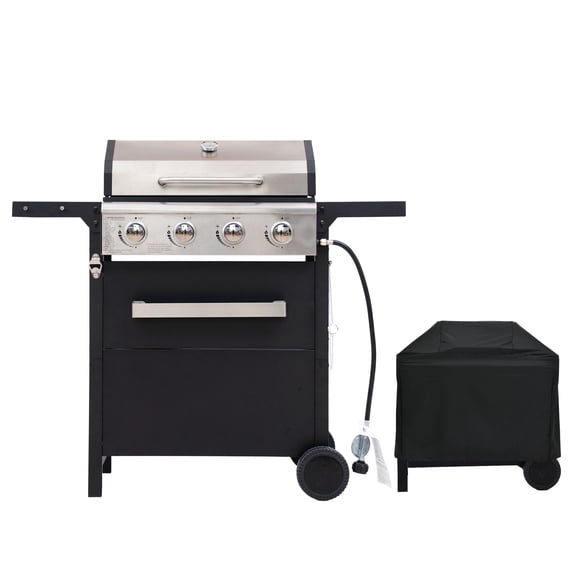 4-Burner Propane Gas Grill with Cover，Stainless Outdoor BBQ Grill with ...