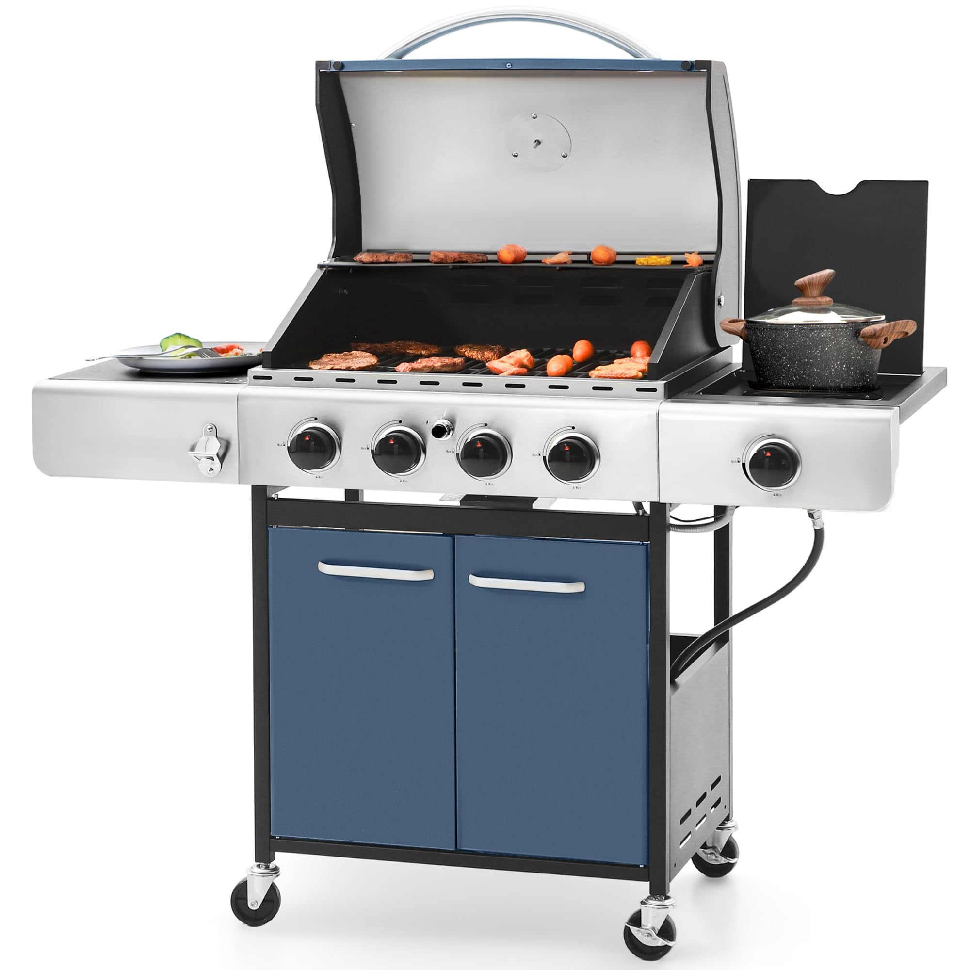 4-Burner Propane Gas Grill with Side Burner, 42,000BTU Outdoor BBQ ...