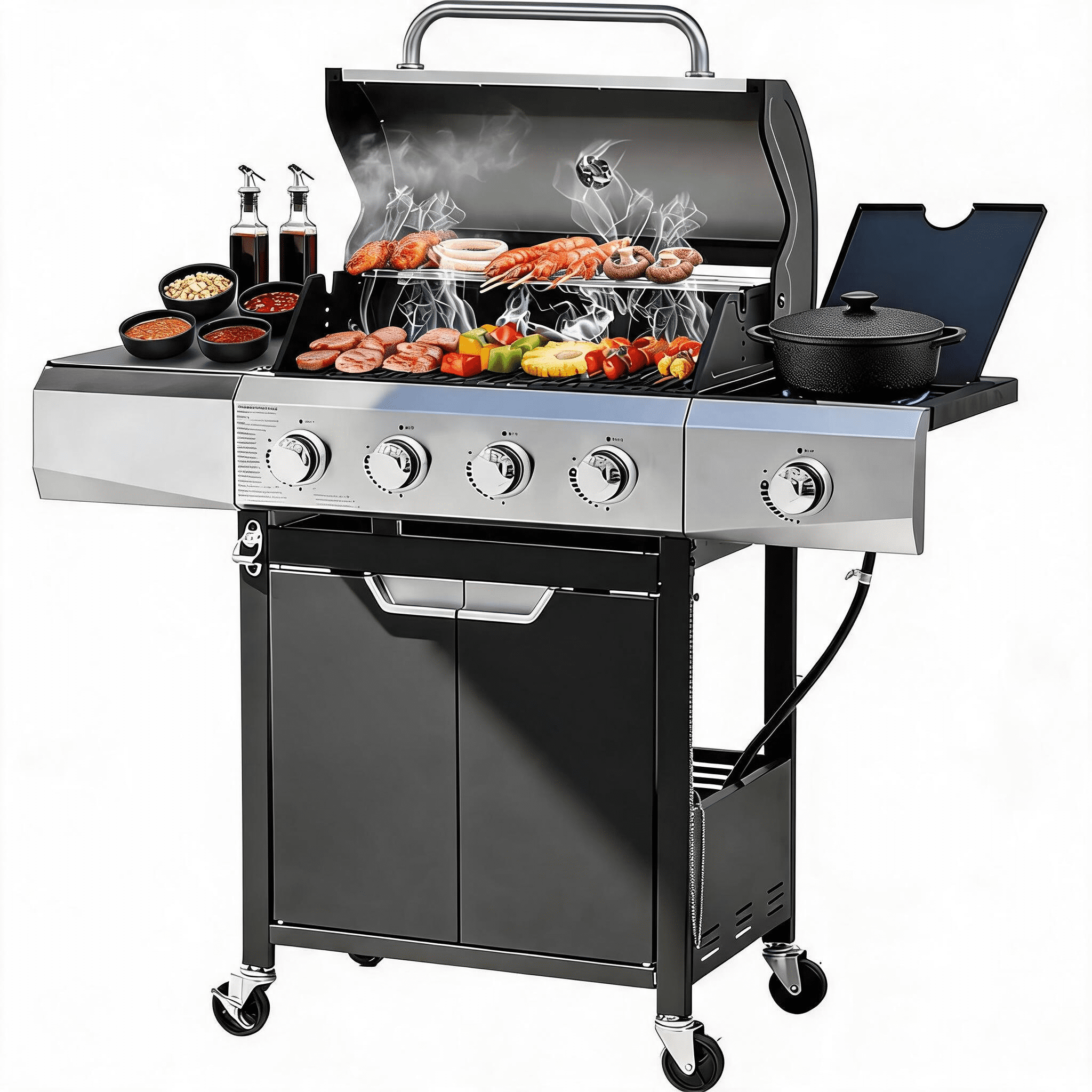 4 Burner Propane Gas Grill with Side Burner, Stainless Steel 51,000 BTU ...