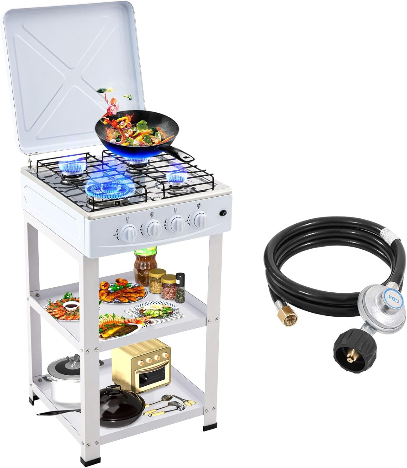 4 Burner Propane Gas Stove,300000BTU Portable Gas Stove with Support ...