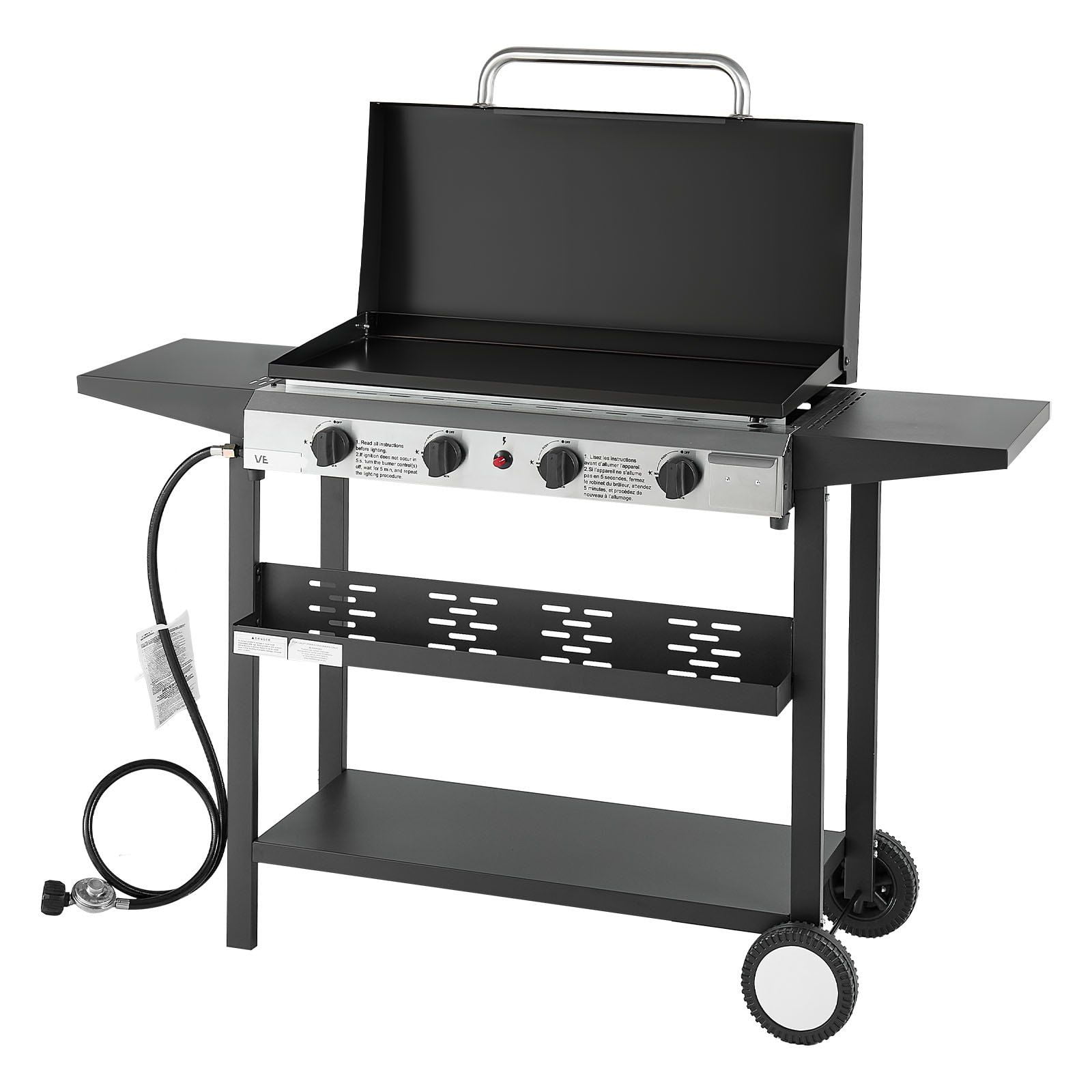 4-Burner Propane Griddle with Lid, 29-Inch Flat Top Gas Grill on Wheels ...