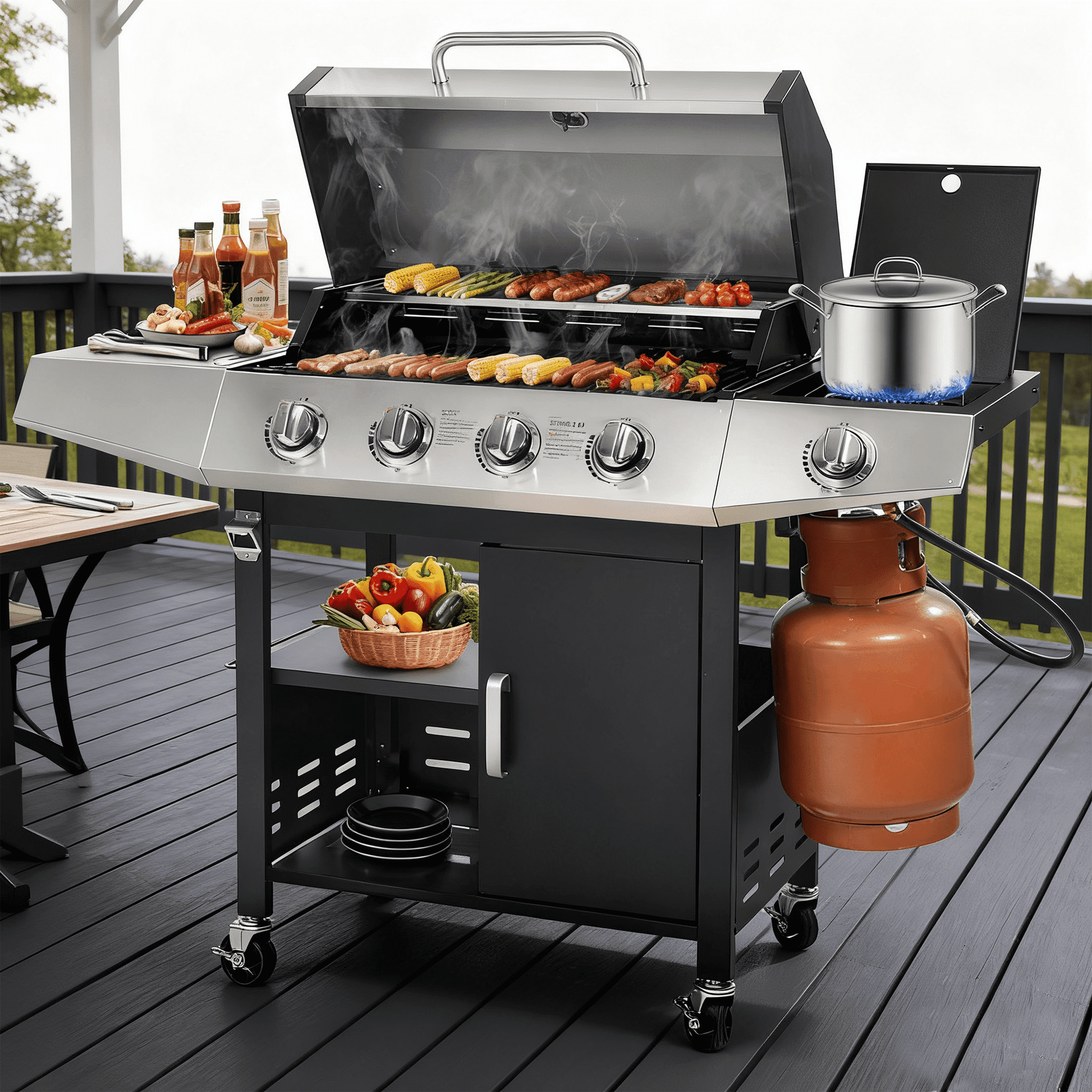 Seizeen 4-Burner Propane Gas Grill, 51,000BTU Outdoor BBQ Griddle with ...