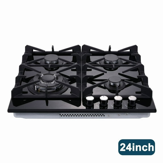 Eascookchef 24 inch 4-Burner Gas Cooktop, Stainless Steel, Black ...