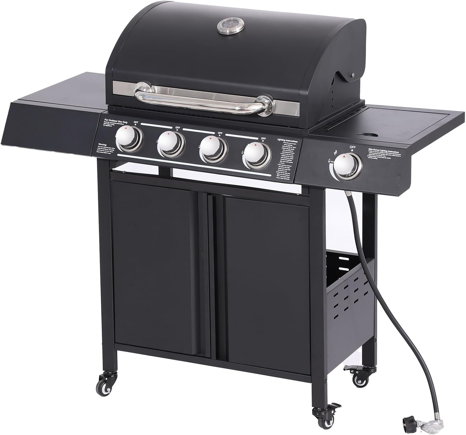 4-Burners Propane Gas BBQ Grill with with Top Cover Lid&Side Burner, 50 ...