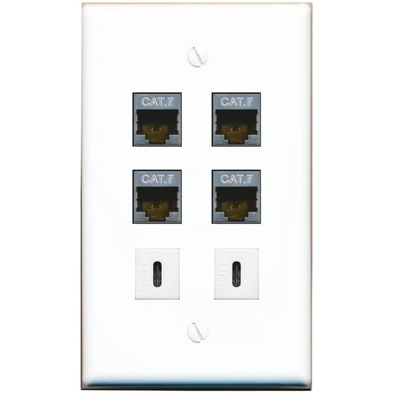 4 CAT7 2 USBC Flat/Solid Wall Plate [White] - Walmart.com