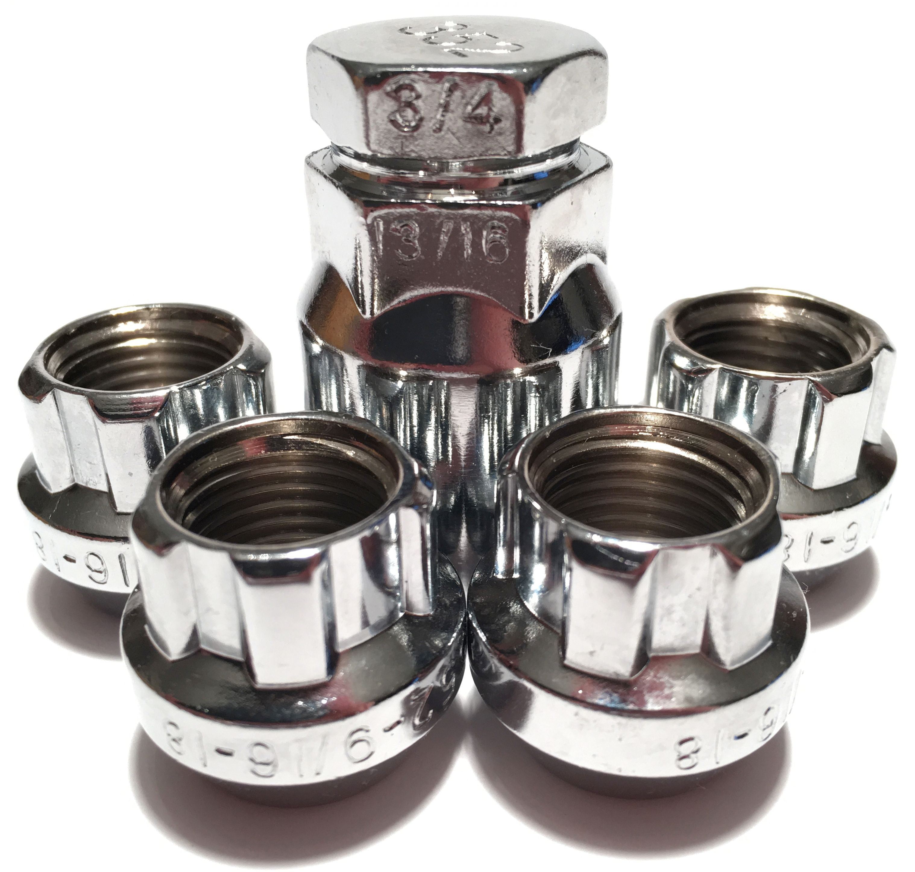 4 CHROME OPEN END BULGE 9/16 WHEEL RIM ACORN LOCKING LUG NUTS LOCKS AND ...