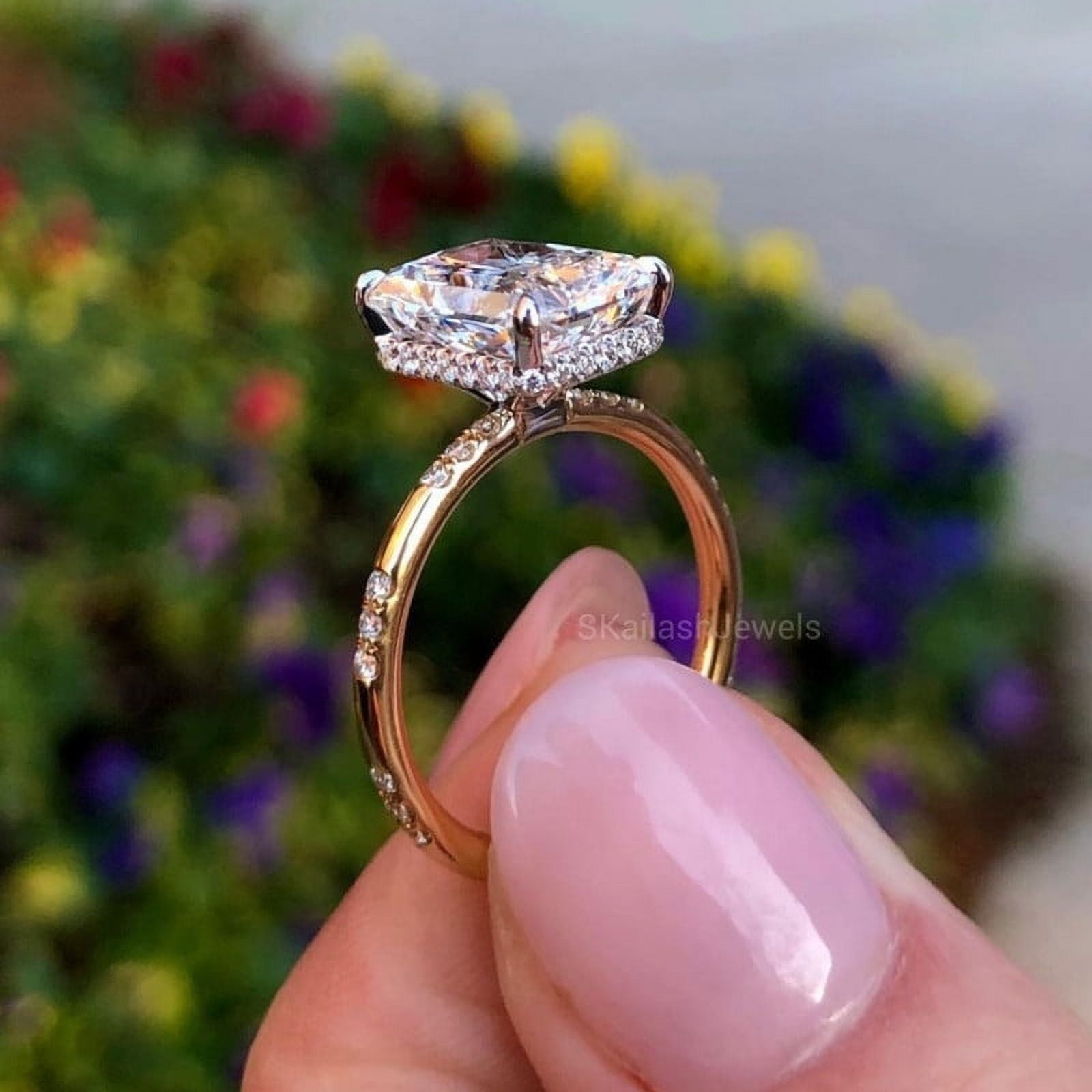 4 CT Radiant Cut Moissanite Solitaire Engagement Ring, 14K Solid Yellow ...