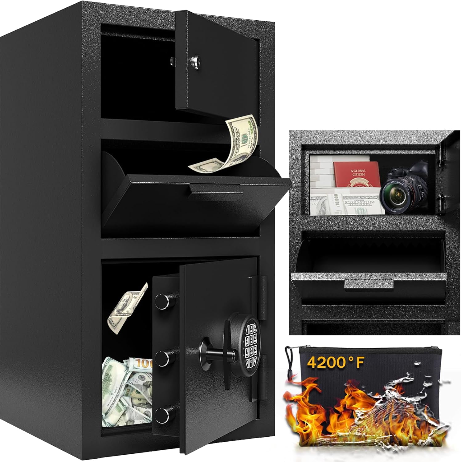 4 CUB Heavy Duty Dual Door Safe Box Fireproof Waterproof, Money Safe ...