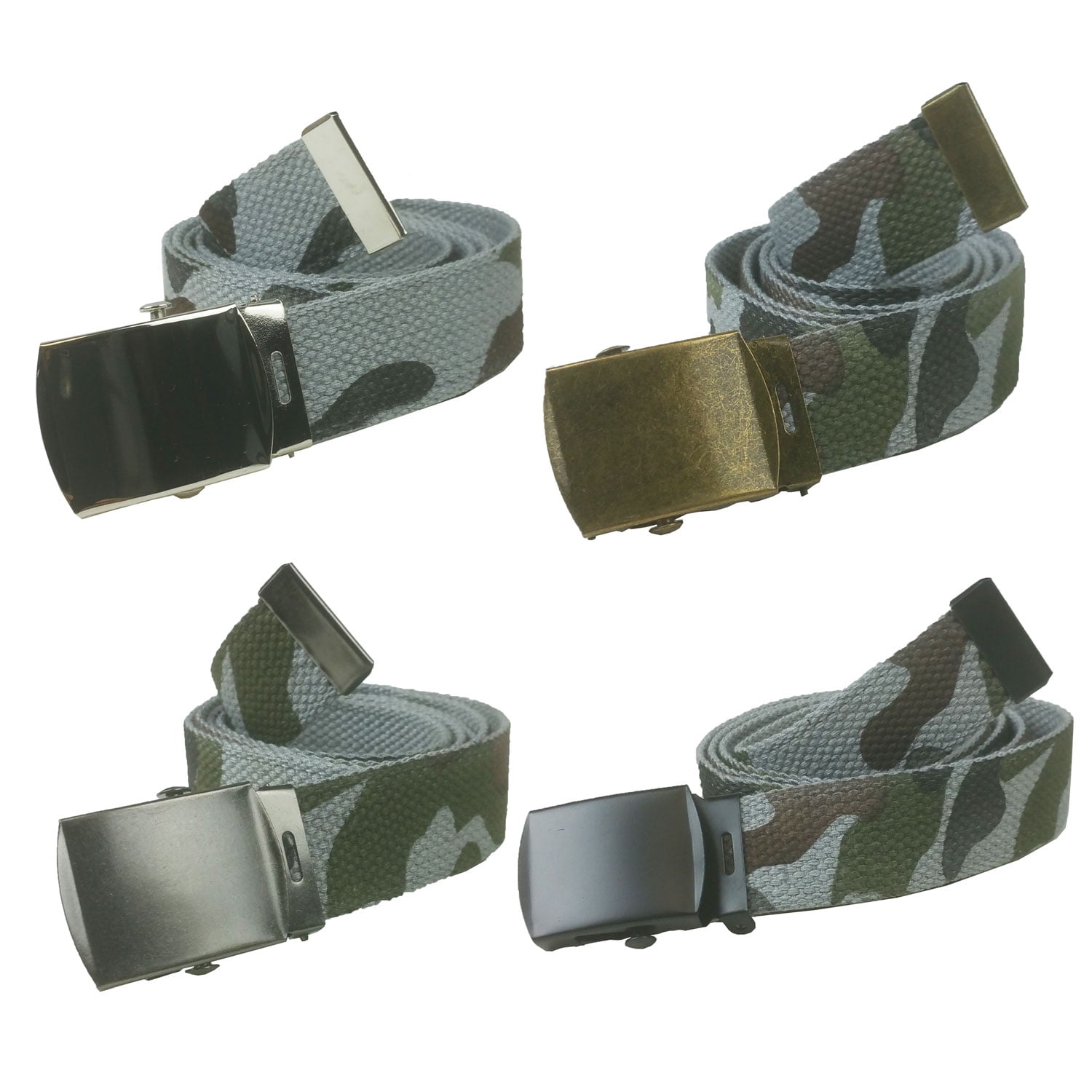 4 Camo Gray Canvas Belt up to 48" Waist Military Army Style with Silver ...