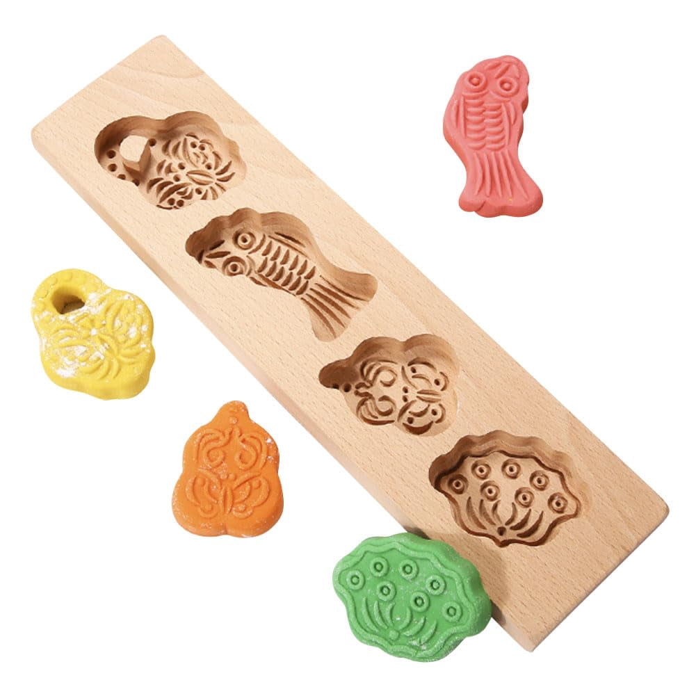 4 Capacities Wooden Cookie Molds Biscuit Carved Wooden Mould Cookie ...