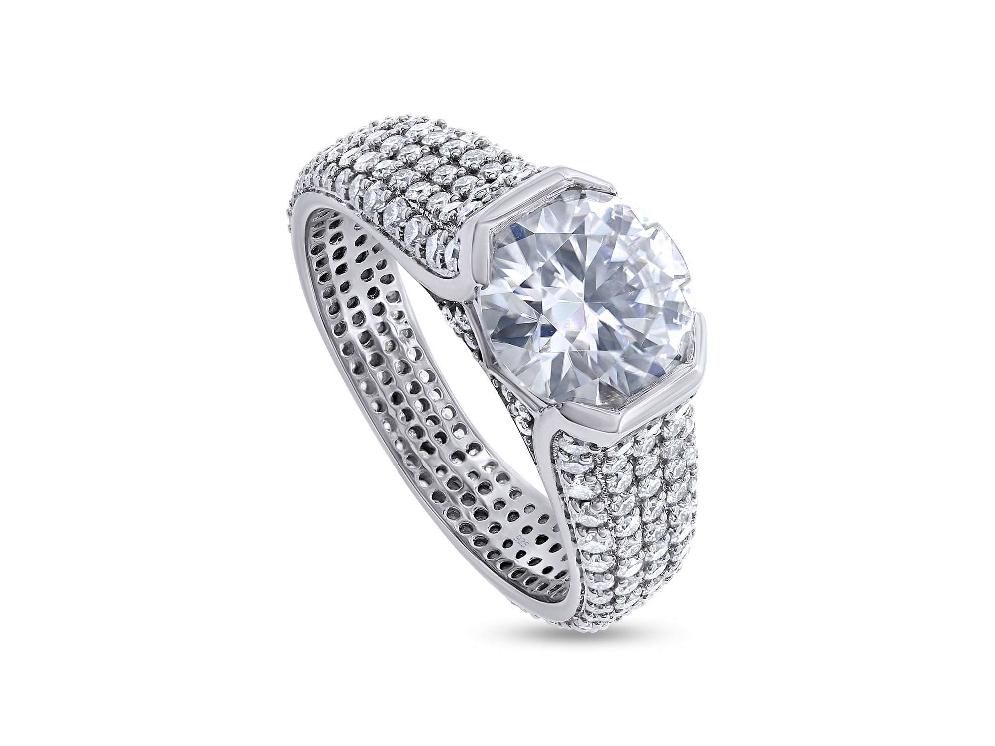 4 Carat Center 8MM Round Cut Lab Created Moissanite Diamond Men's Multi ...