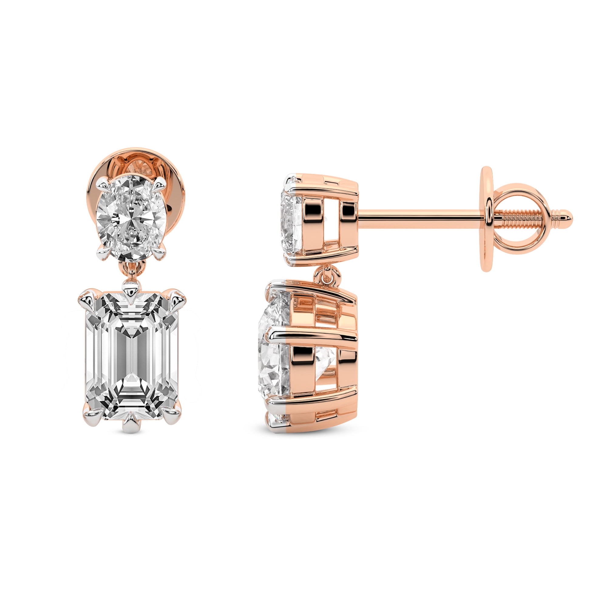 IGI Certified 4 Carat Emerald Shape Lab Grown Diamond Earrings | 14K ...