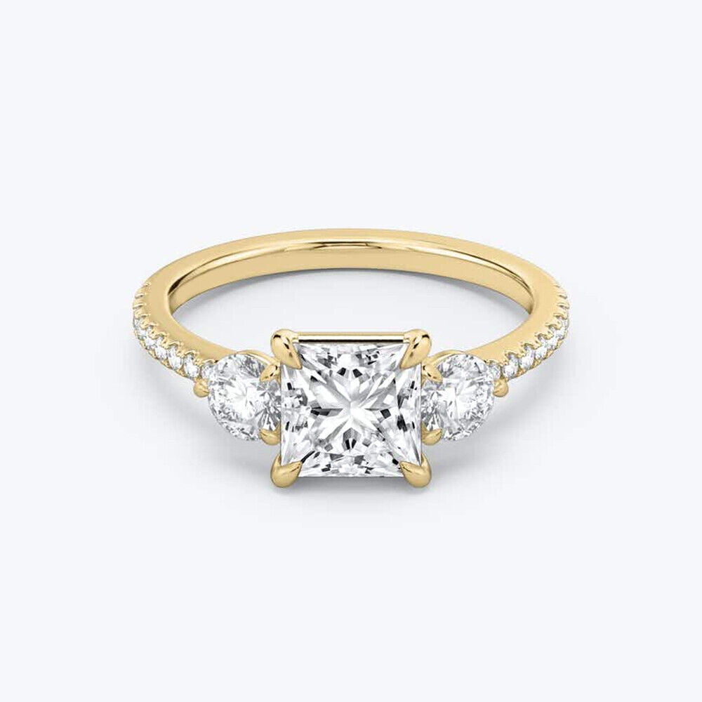 4 Carat Princess and Round Cut Moissanite Engagement Ring - Bridal Set ...