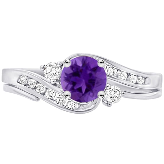 4 Carat Round LAB GROWN Amethyst and LAB GROWN Diamond Engagement Ring ...