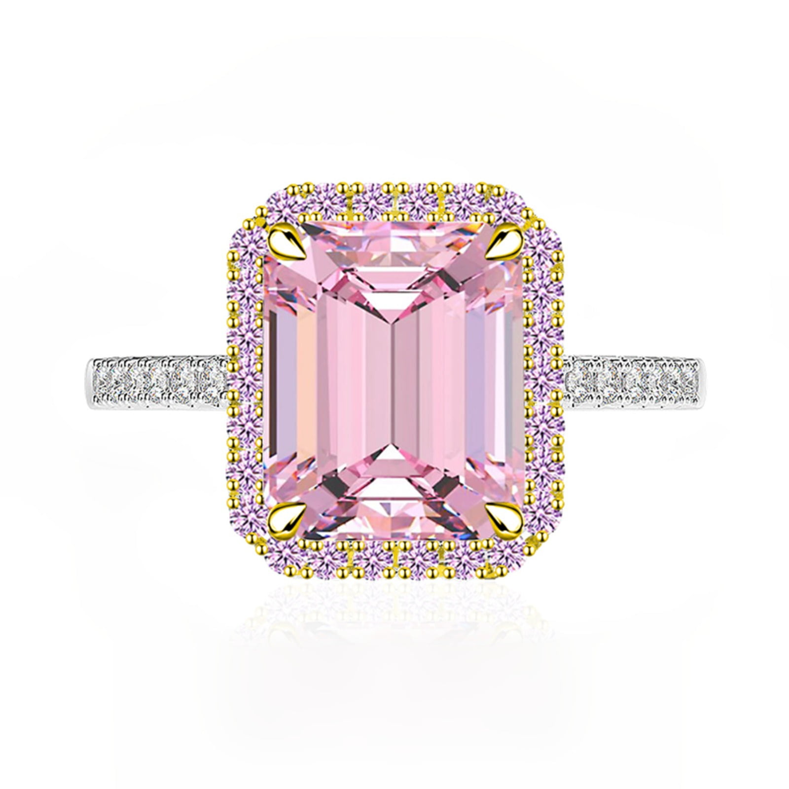 4 Carat Yellow/Pink Engagement Ring for Women Emerald Cut Simulated ...
