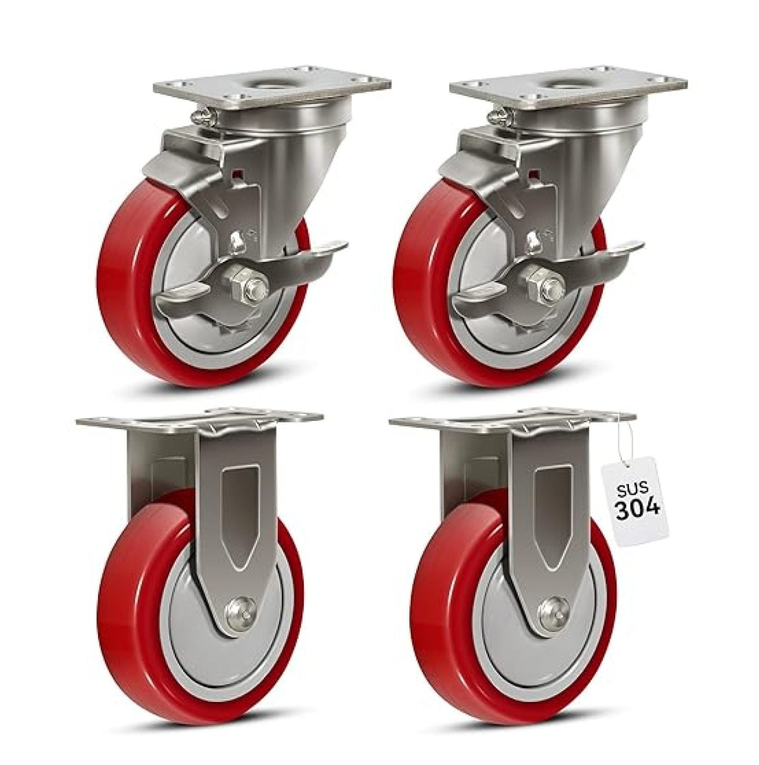4" Caster Wheels, Stainless Steel Casters Set of 4 Heavy Duty, Anti ...