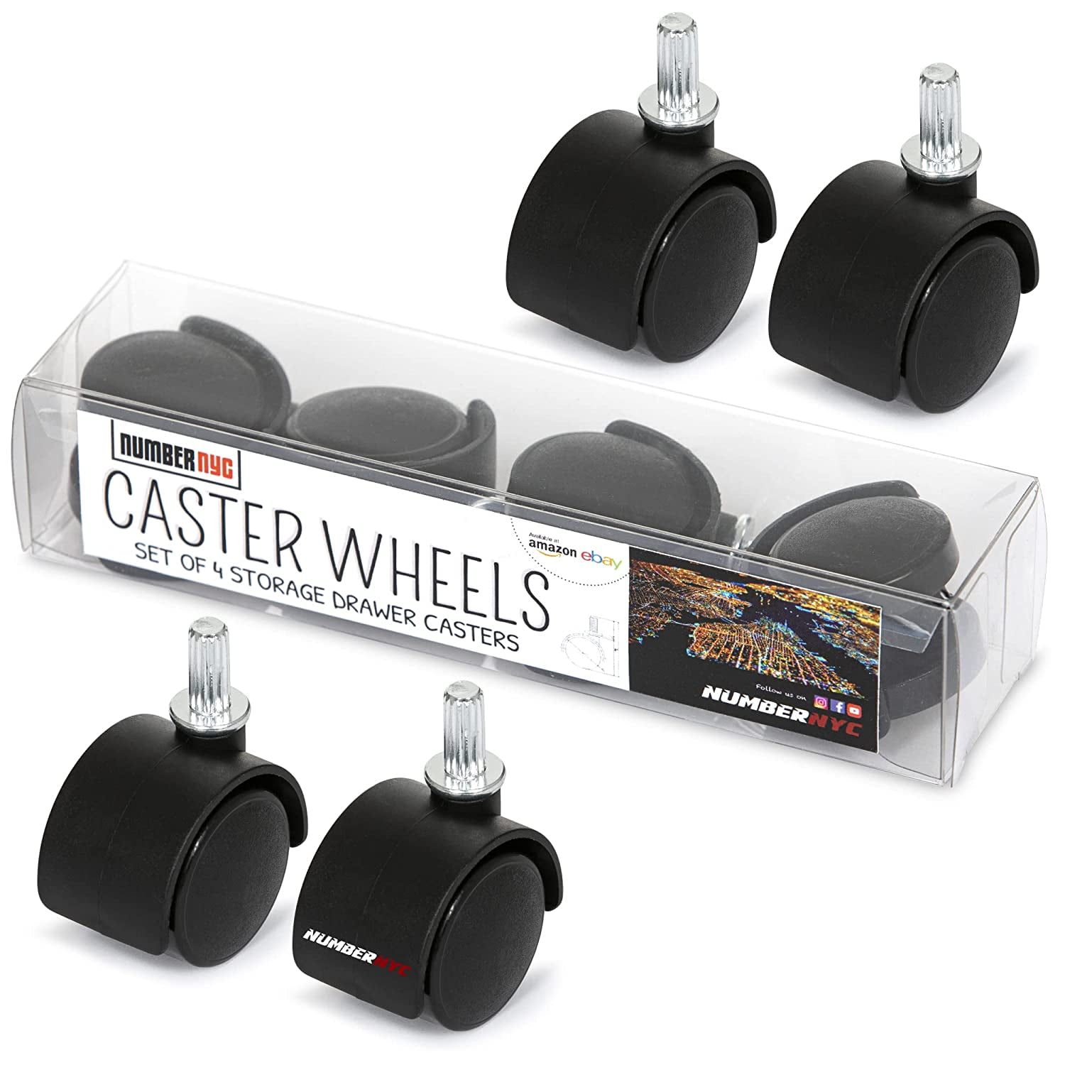 4 Caster Wheels for Plastic Drawers Carts & Storage Drawer Units 1 1/2 ...