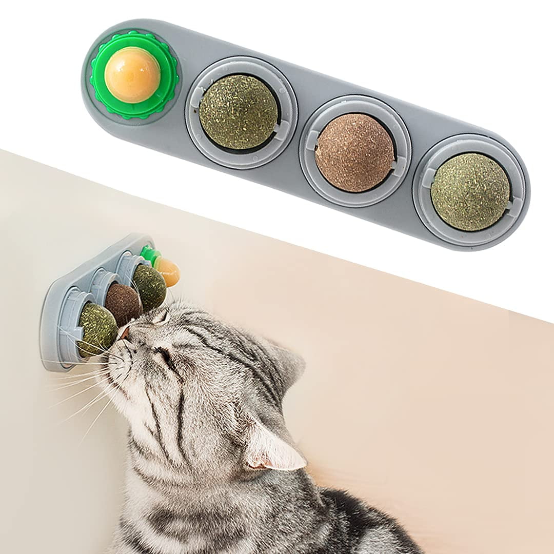 4 Catnip Silvervine Ball Toys, Extra Cat Energy Ball, Edible Cats Lick ...