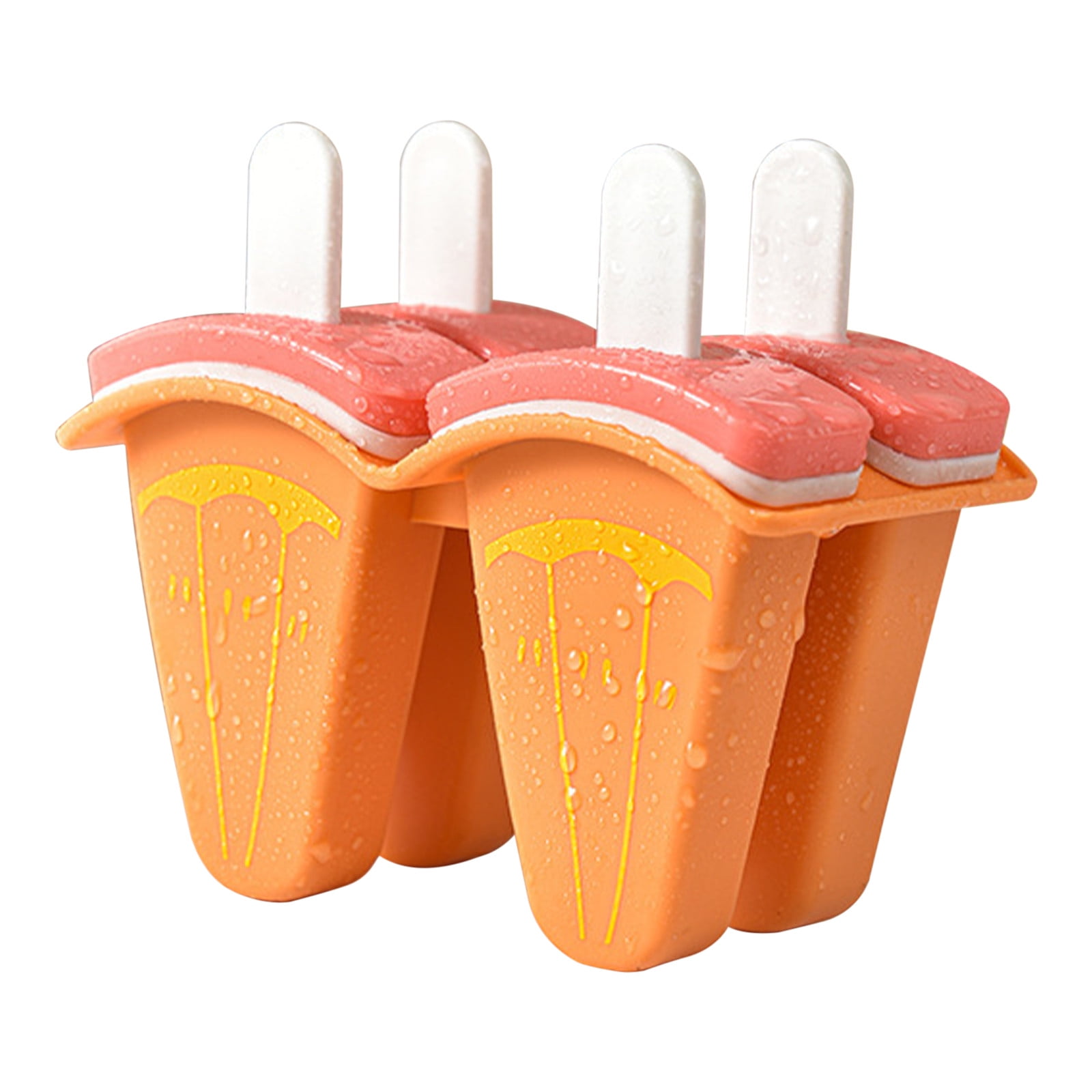 4 Cavities Popsicle Molds with Sticks Cute Watermelon Shape Ice Trays ...