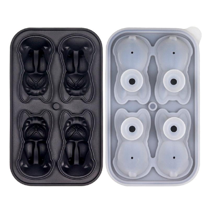 4 Cavity 3D Dog Ice Cubes Mold Food Grade Silicone Round Ice Ball Maker ...