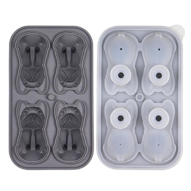 4 Cavity 3D Dog Ice Cubes Mold Food Grade Silicone Round Ice Ball Maker ...