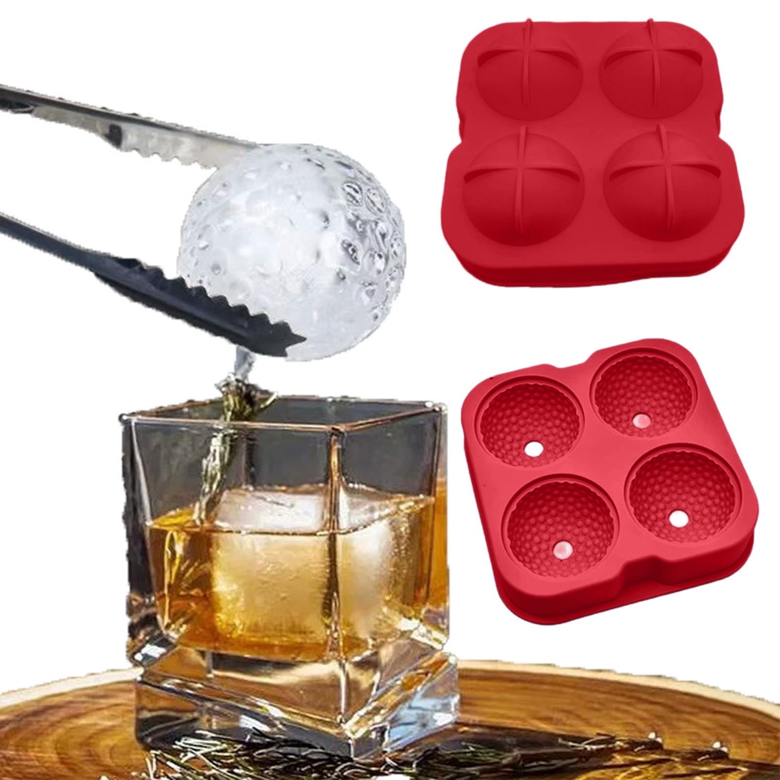 4 Cavity Golf Ball Shape Ice Mold - Whiskey Cocktail Ice Ball Maker For ...