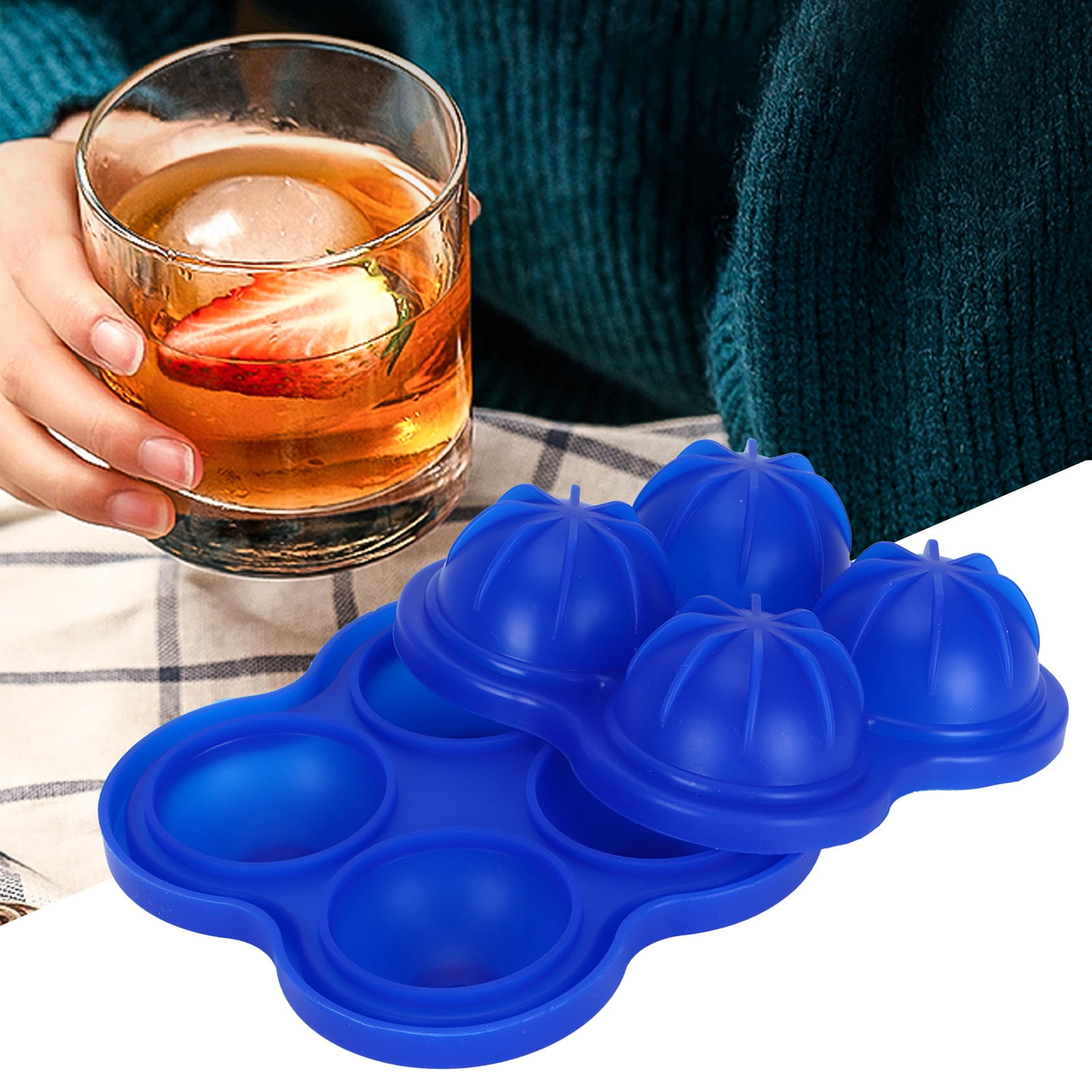 4,Cavity Silicone Ice Mold Tray, Make Large Ice Balls For Drinks ...