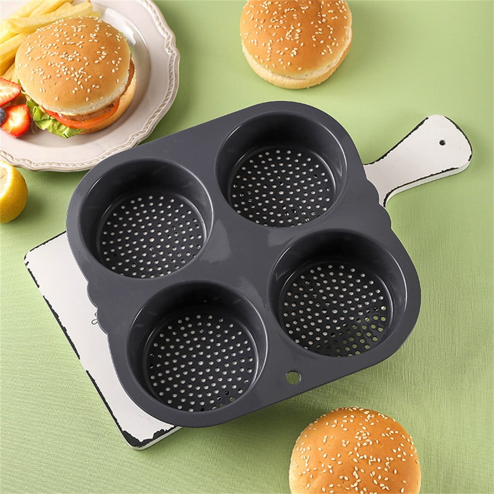4 Cavity Silicsingle Hamburger Bun Pan for Baking Homemade Buns ...