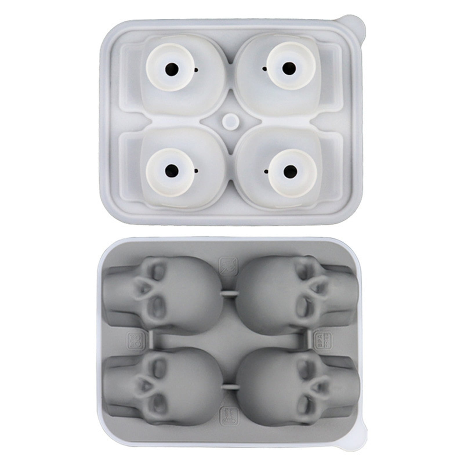 4 Cavity Skull Ice Cube Tray with Lid, 3D Novelty Freezer Mold for ...