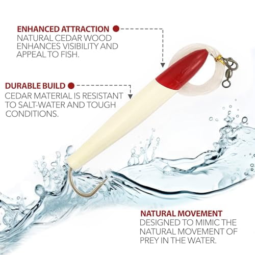 4" Cedar Plug Lures, 6 Pcs Red/White Rigged, for Saltwater Fishing ...