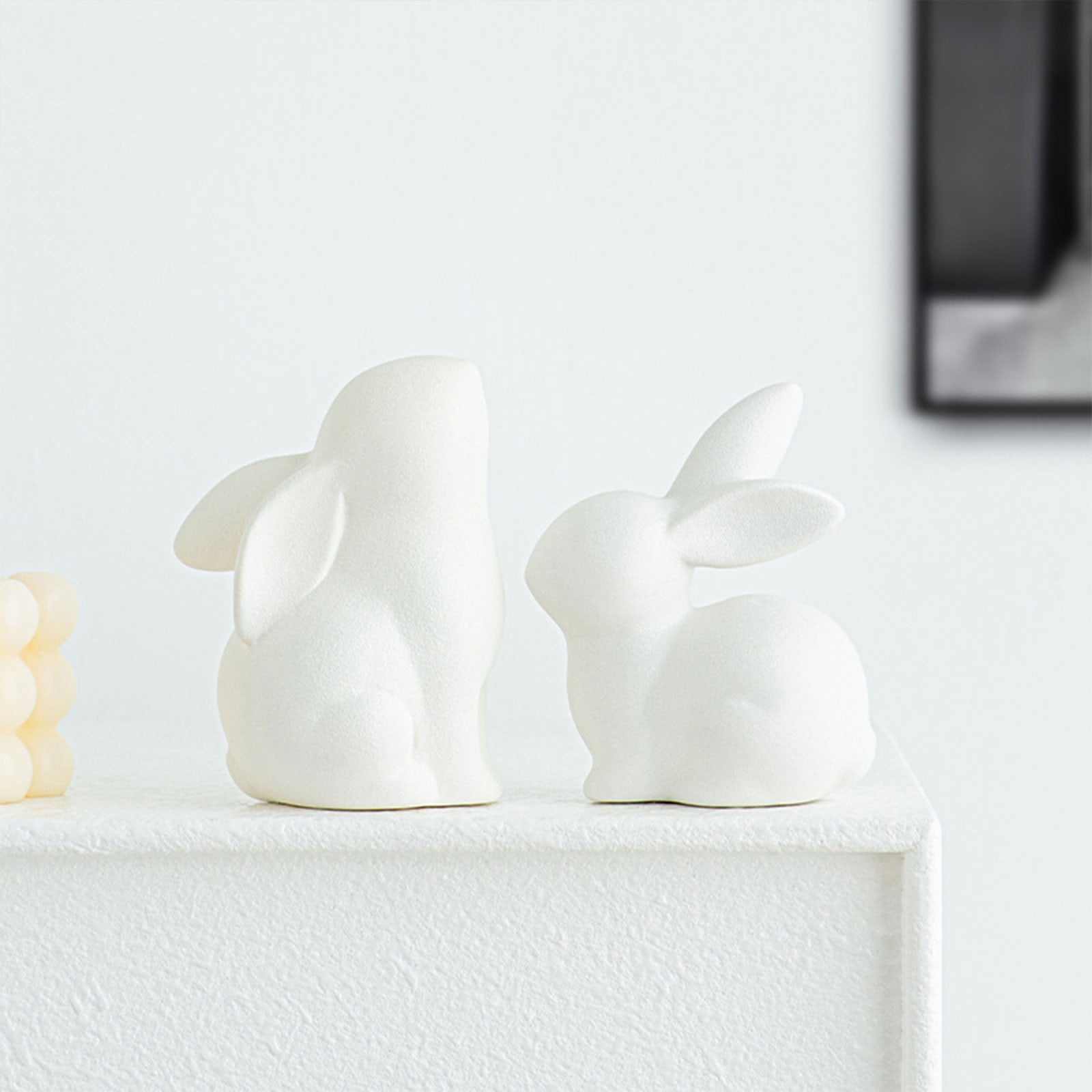 4" Ceramic Couple Bunny Figurines Mini Rabbit Statues Porcelain Animal ...