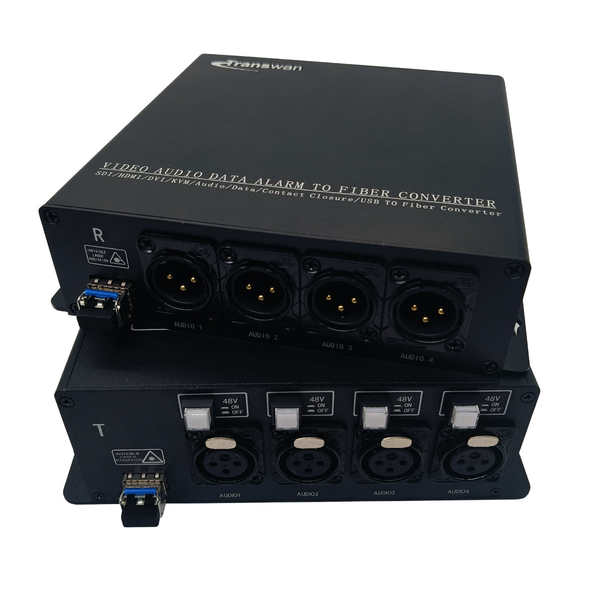 4 Ch Line-Level XLR Balanced Audio to Fiber Converter Over 20 Km SMF ...