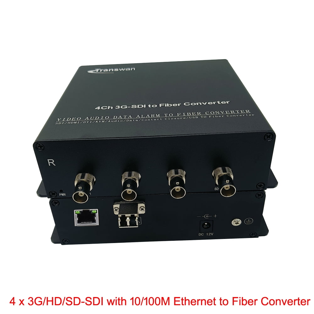 4 Ch x 3G/HD/SD-SDI Over Fiber Extender to 10Km with 10/100M Ethernet, 4K SDI to Fiber Converter ...
