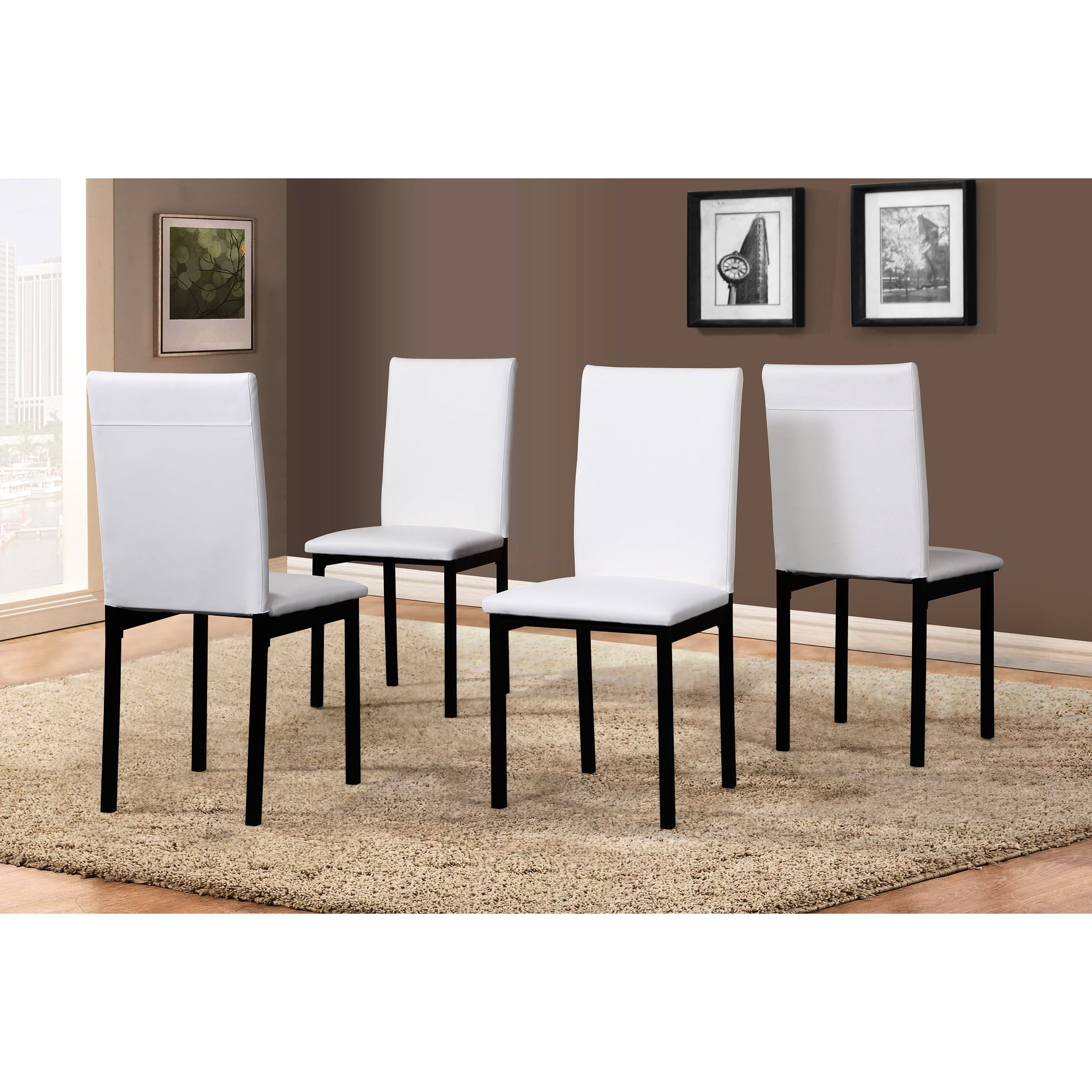 4 Chairs In White Faux Leather With Metal Frames For Dining - Sleek ...