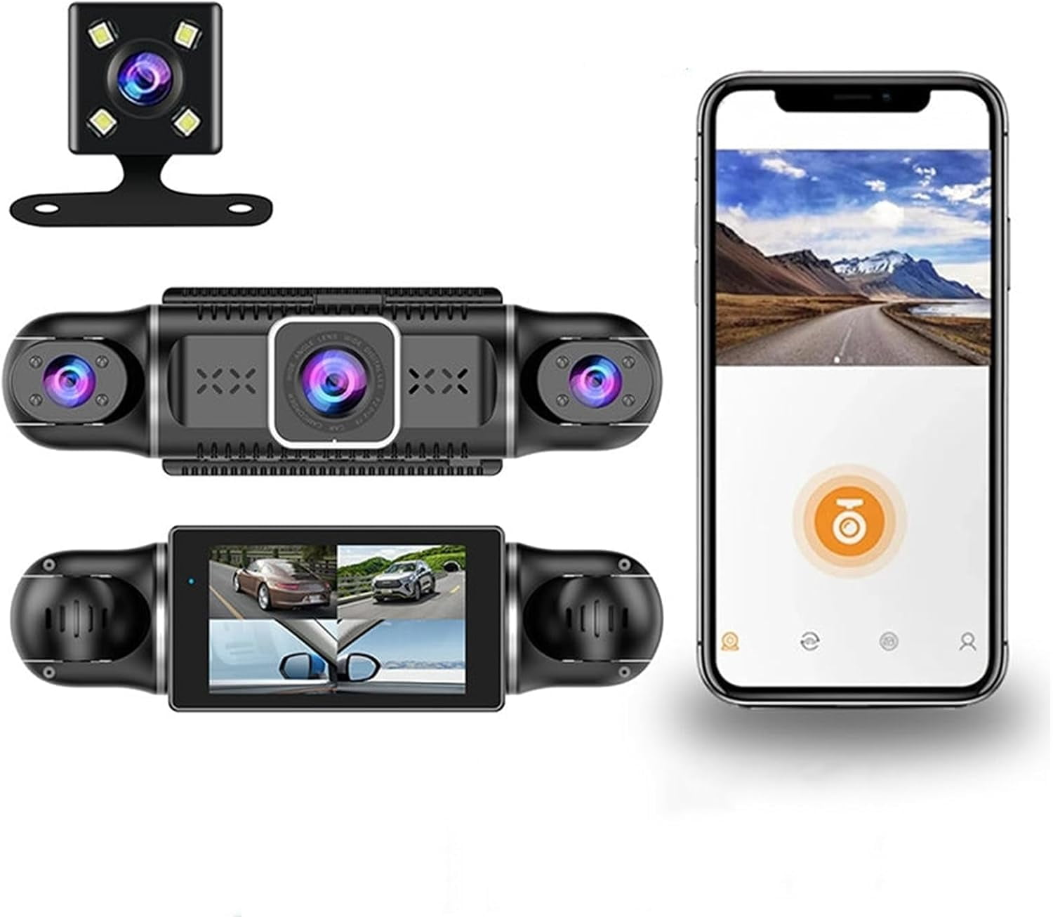 4-Channel 1080P Car Recorder, 360 Dash Cam Front and Rear Inside, 4 ...