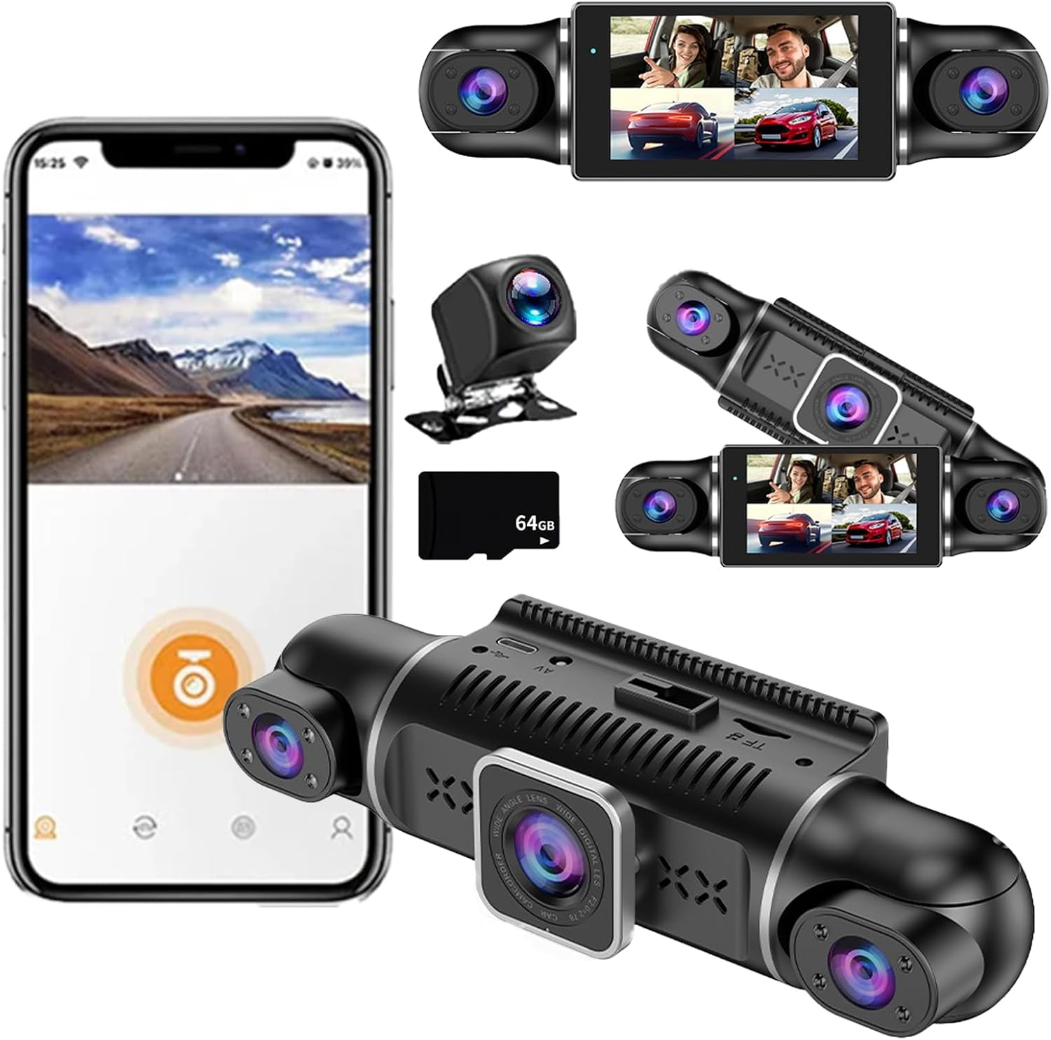 4-Channel 1080p Car Recorder, 360° Dash Cam Front and Rear Inside, 4 ...