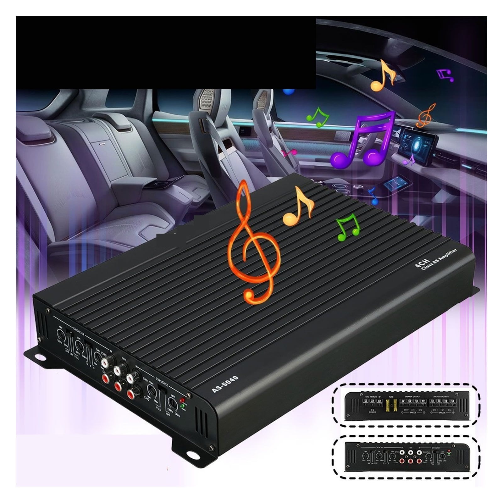 4 Channel 12V AS-5040 Car Amplifers 4CH Powerful Mini HiFi Digital ...