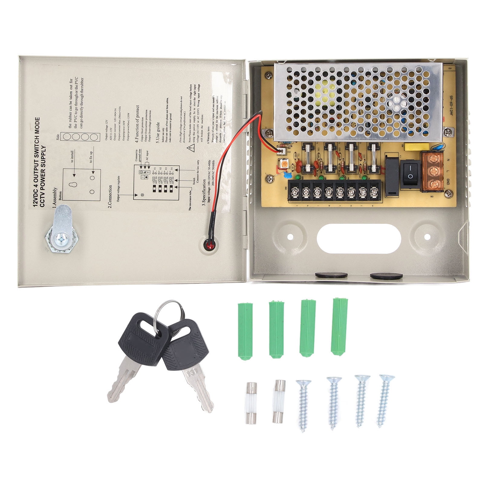 4 Channel 12V CCTV Power Supply 3A Fuse Closed Circuit TV Power Supply ...