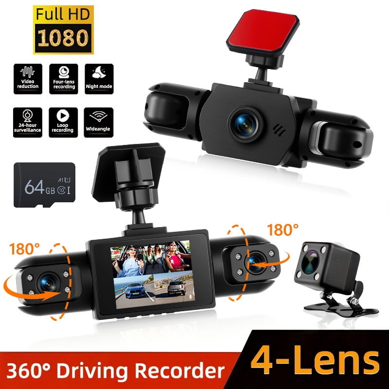 4-Channel 2" IPS Dash Cam with Dual Lens 1080P, Night Vision Loop ...