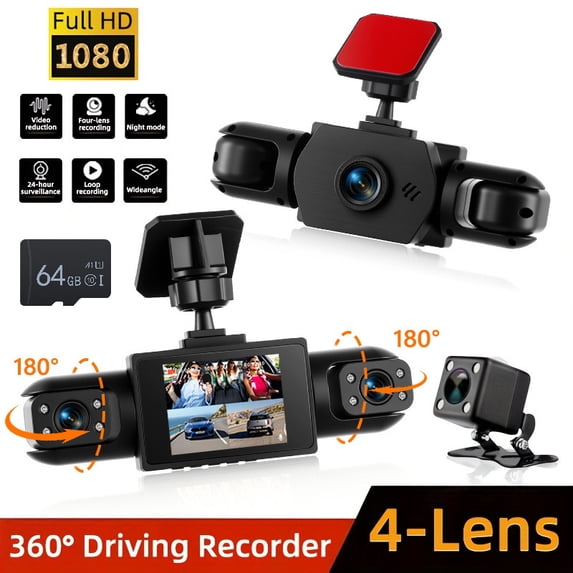 4-Channel 2" IPS Dash Cam with Dual Lens 1080P, Night Vision Loop ...